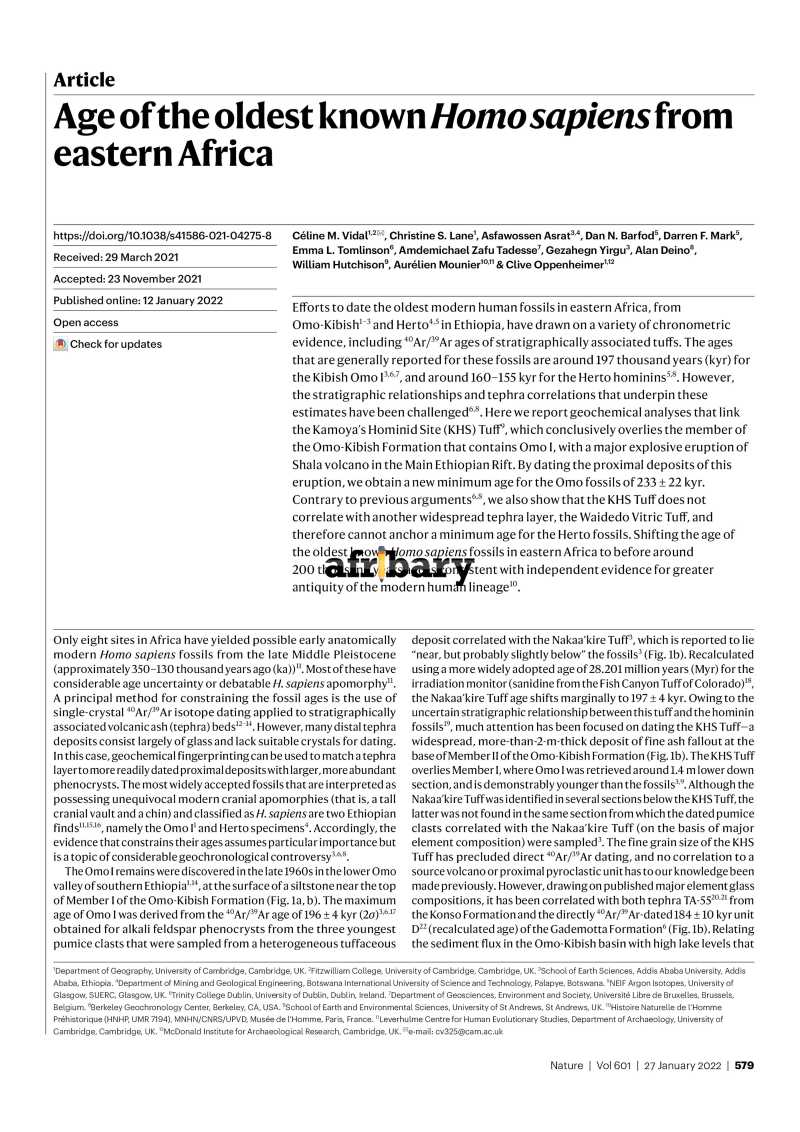 Age of the oldest known Homo sapiens from eastern Africa | Afribary