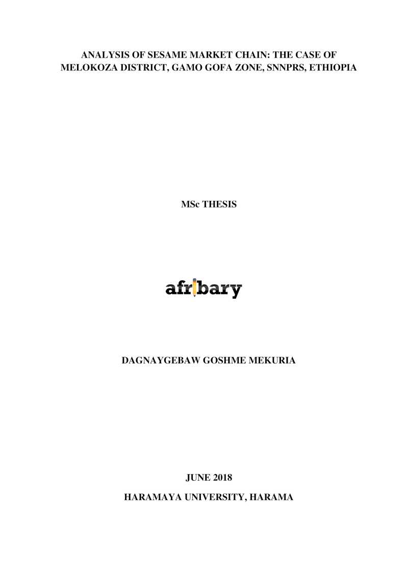 Analysis of Sesame Market Chain: The Case of Melokoza District, Gamo ...