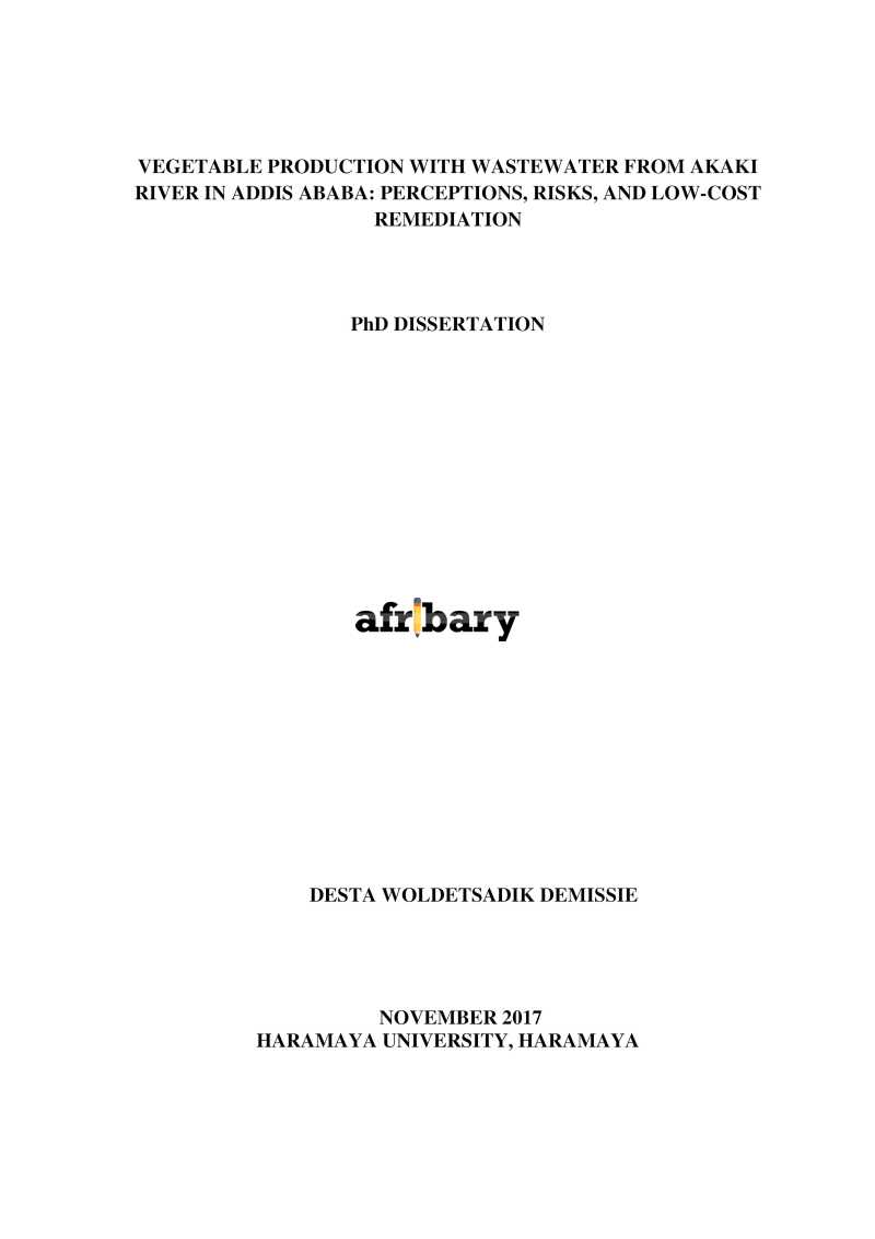 VEGETABLE PRODUCTION WITH WASTEWATER FROM AKAKI RIVER IN ADDIS ABABA ...