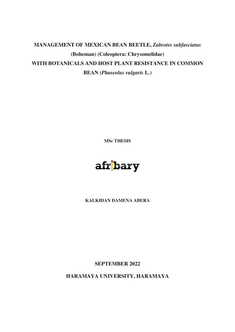 MANAGEMENT OF MEXICAN BEAN BEETLE, Zabrotes subfasciatus (Boheman ...