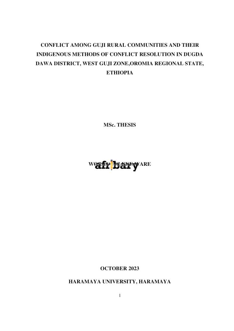 Conflicts among Guji Rural Communities and their Indigenous Methods of Conflict Resolution in ...
