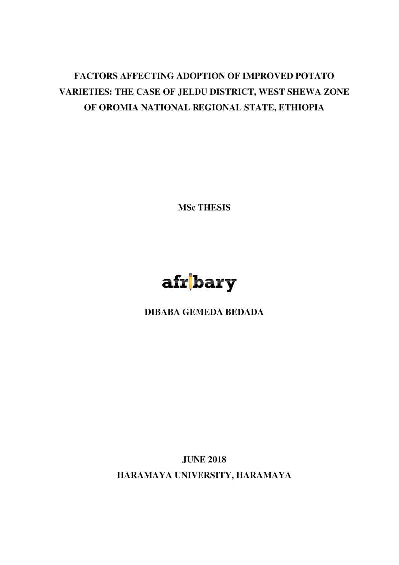 Factors Affecting Adoption of Improved Potato Varieties: The Case of Jeldu District, West Shewa ...