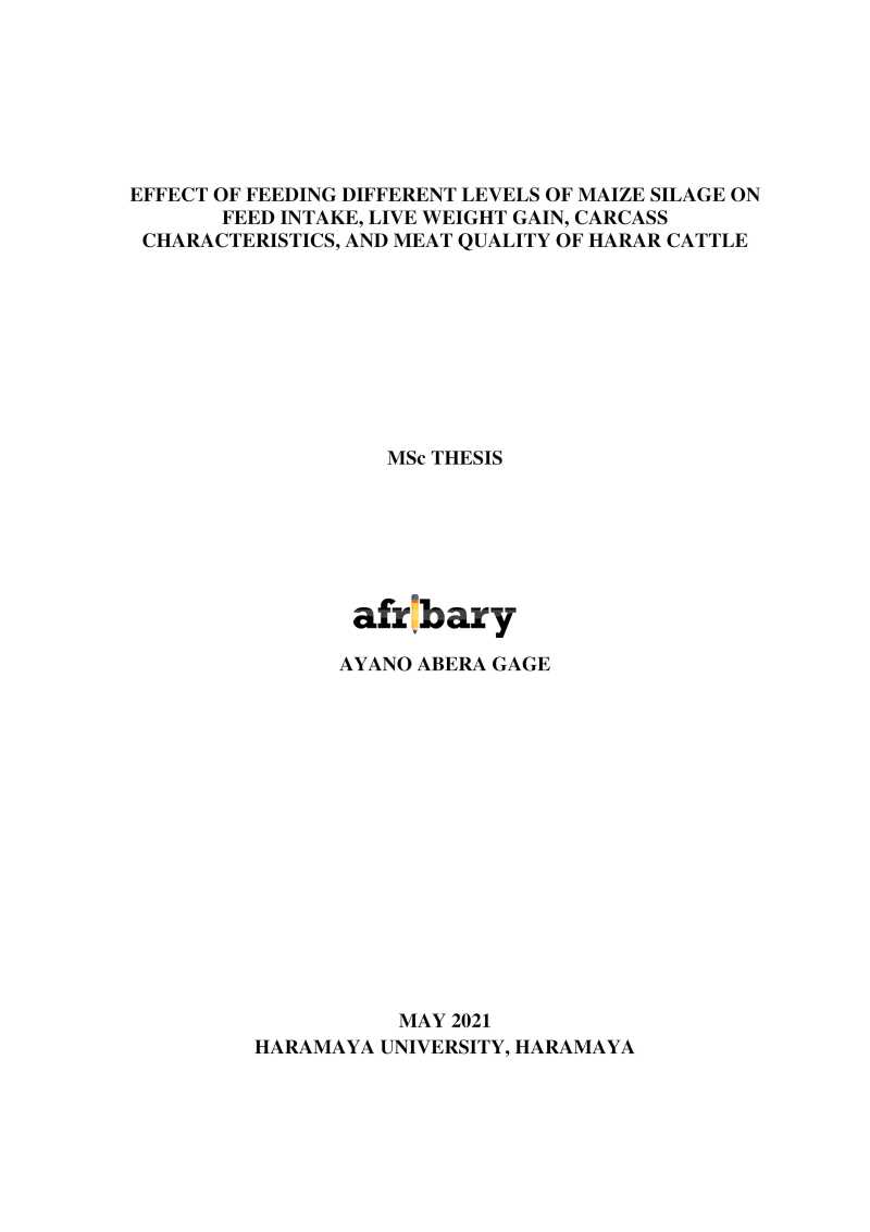 EFFECT OF FEEDING DIFFERENT LEVELS OF MAIZE SILAGE ON FEED INTAKE, LIVE ...