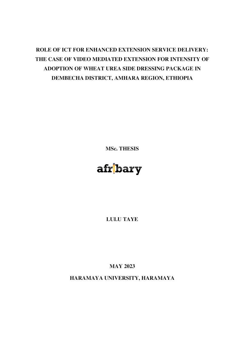 Role of ICT for Enhanced Extension Service Delivery: The Case of Video ...