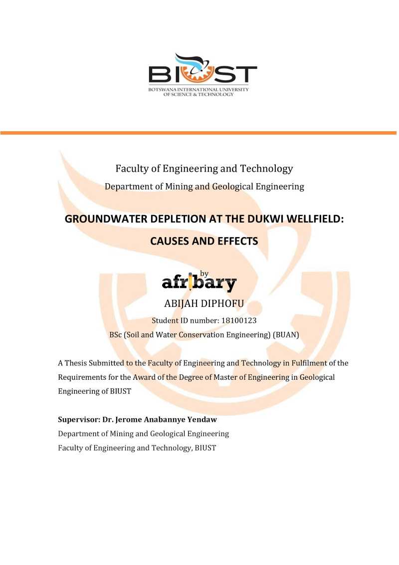 Groundwater depletion at the Dukwi wellfield: causes and effects | Afribary