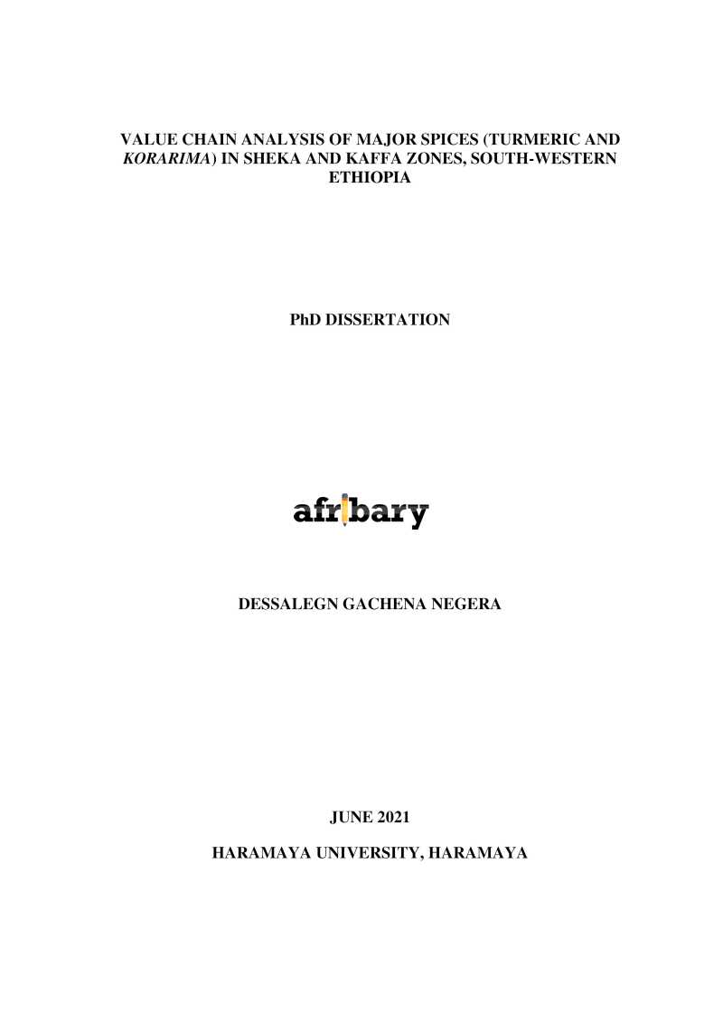 VALUE CHAIN ANALYSIS OF MAJOR SPICES (TURMERIC AND KORARIMA) IN SHEKA ...