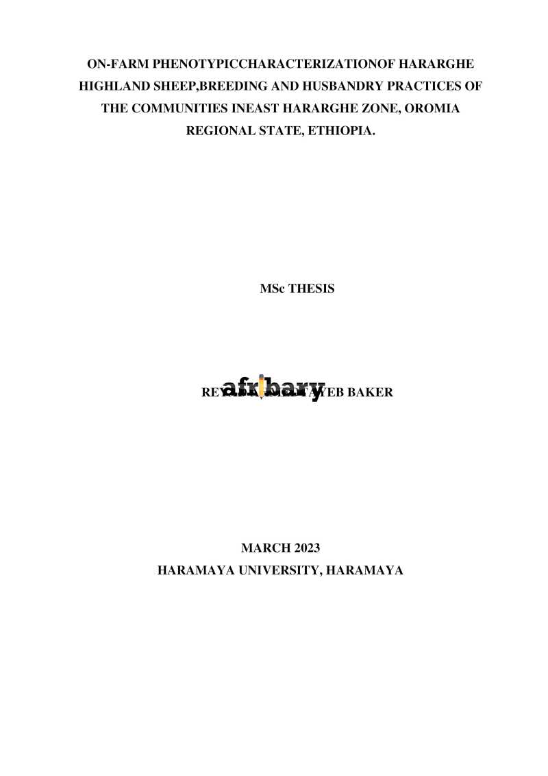ON-FARM PHENOTYPICCHARACTERIZATIONOF HARARGHE HIGHLAND SHEEP,BREEDING ...