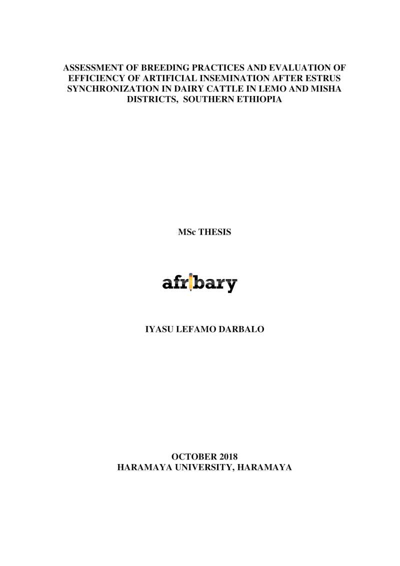 Assessment Of Breeding Practices And Evaluation Of Efficiency Of Artificial Insemination After