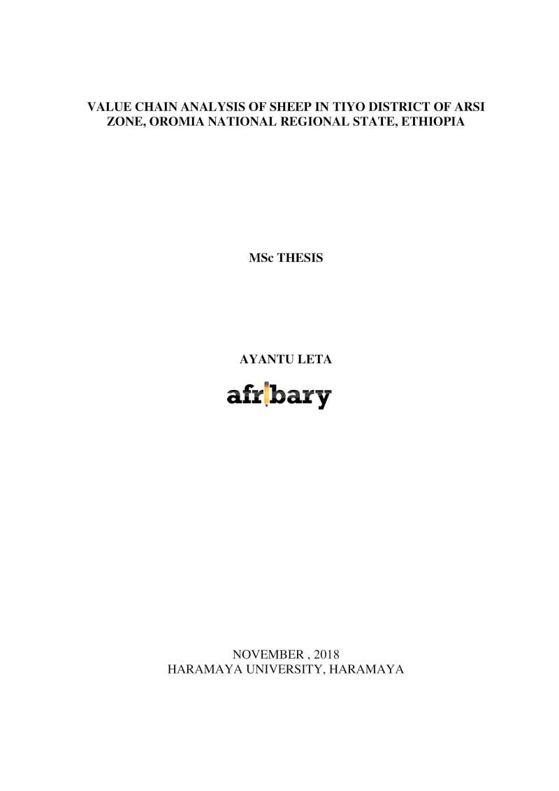 VALUE CHAIN ANALYSIS OF SHEEP IN TIYO DISTRICT OF ARSI ZONE, OROMIA ...