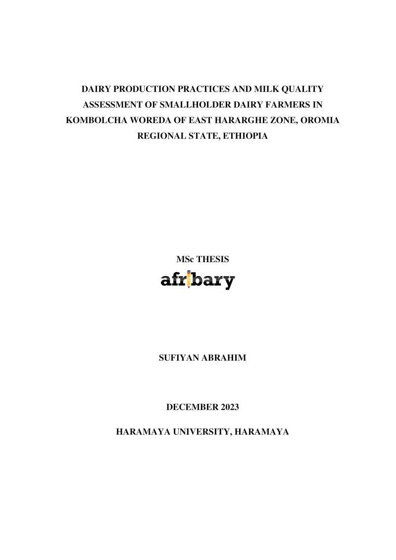 Dairy Production Practices and Milk Quality Assessment of Smallholder ...