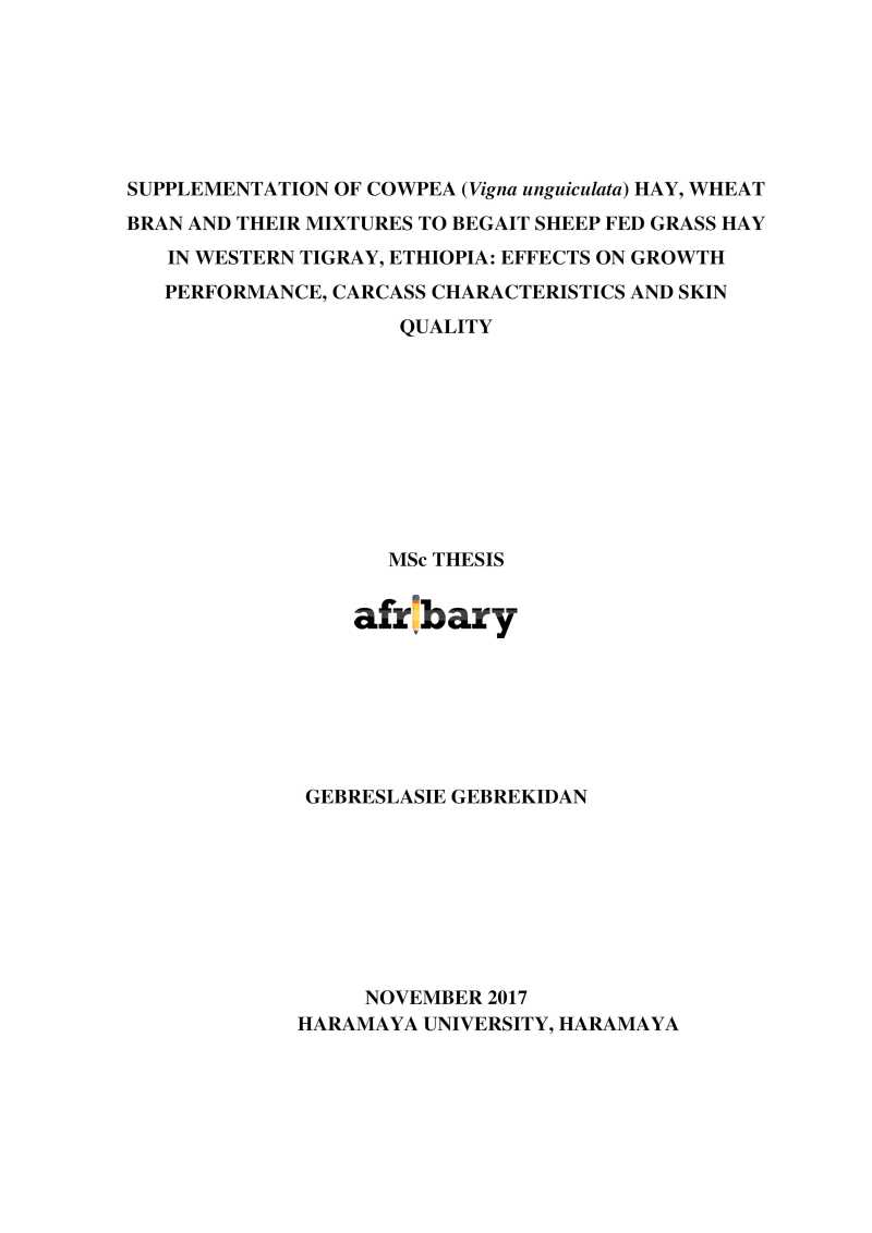Supplementation of Cowpea (Vigna unguiculata) Hay, Wheat Bran and Their ...
