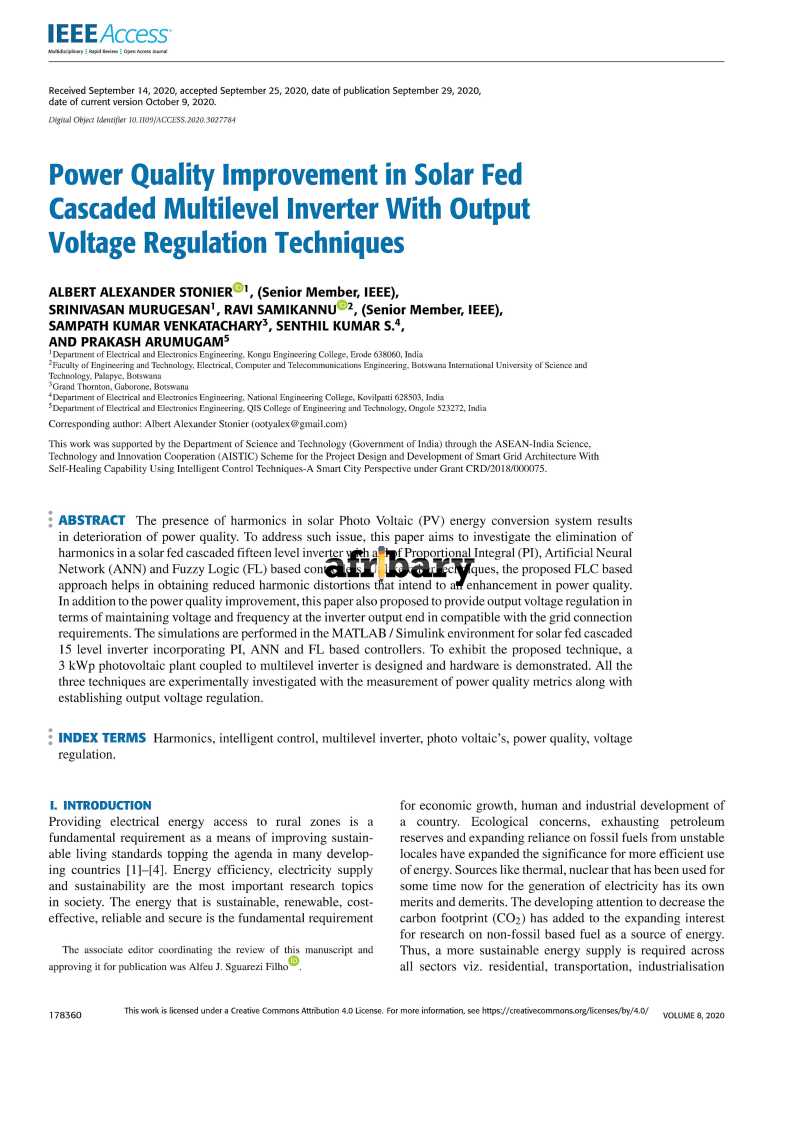 Power Quality Improvement In Solar Fed Cascaded Multilevel Inverter With Output Voltage