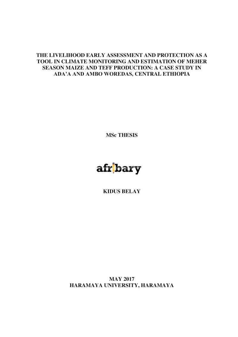 THE LIVELIHOOD EARLY ASSESSMENT AND PROTECTION AS A TOOL IN CLIMATE MONITORING AND ESTIMATION OF ...