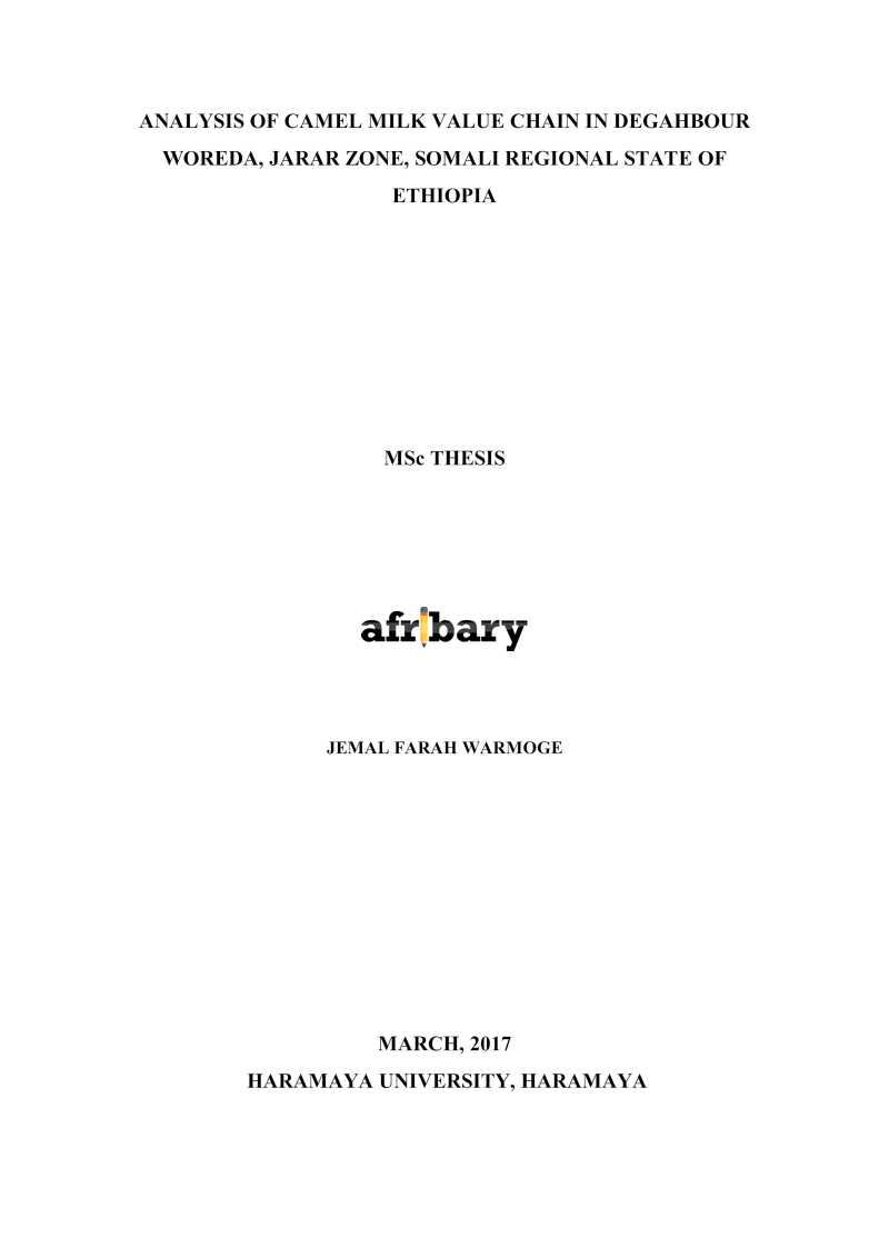 ANALYSIS OF CAMEL MILK VALUE CHAIN IN DEGAHBOUR WOREDA, JARAR ZONE ...