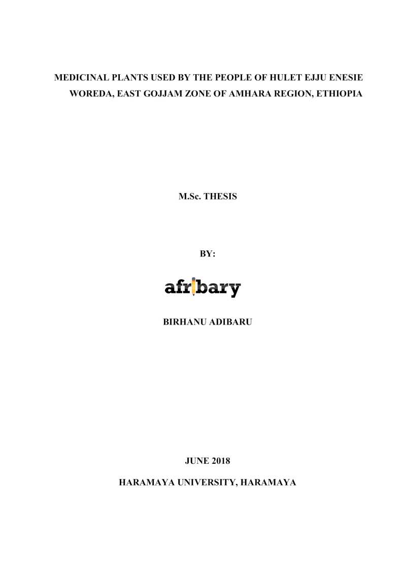 Medicinal Plants Used by the People of Hulet Ejju Enesie Woreda, East ...