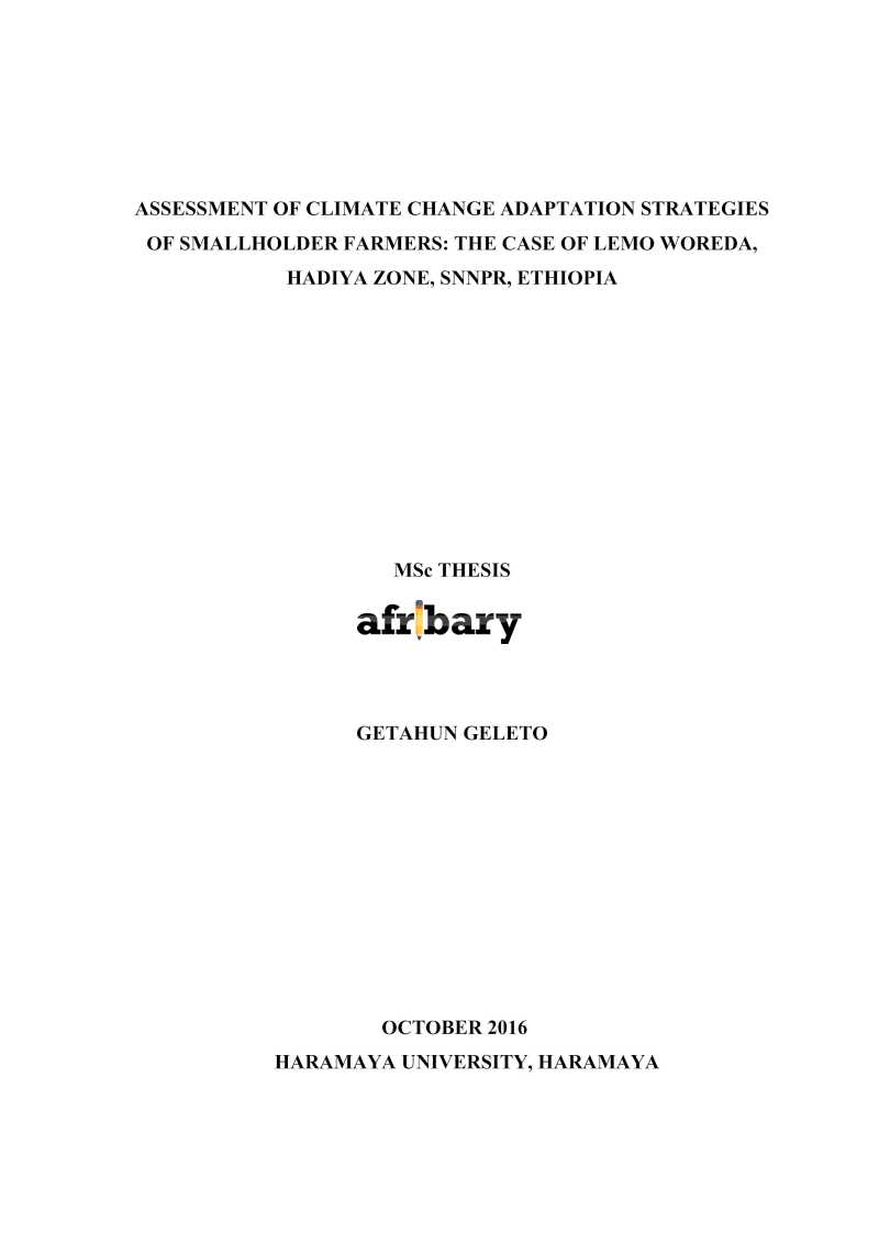 ASSESSMENT OF CLIMATE CHANGE ADAPTATION STRATEGIES OF SMALLHOLDER ...