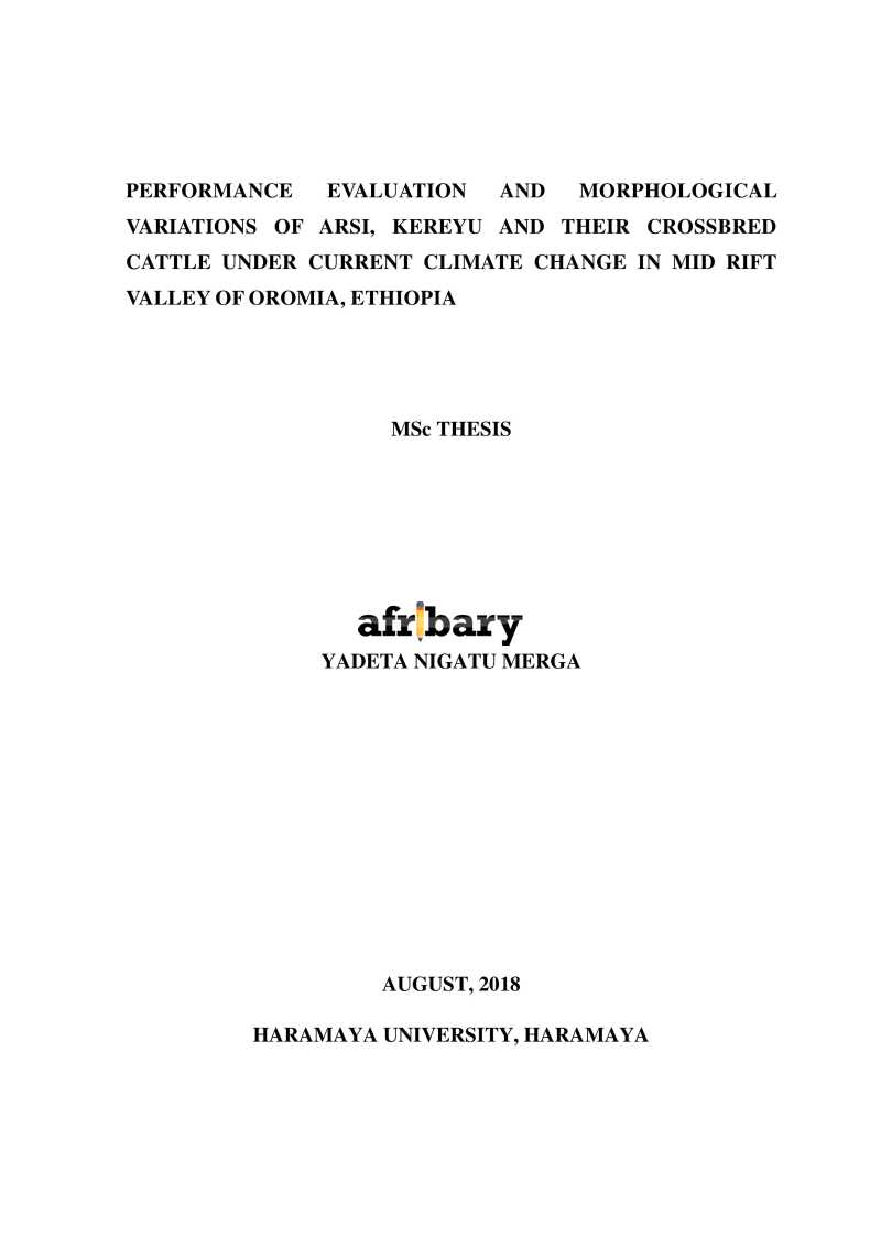 Performance Evaluation and Morphological Variations of Arsi, Kereyu and ...