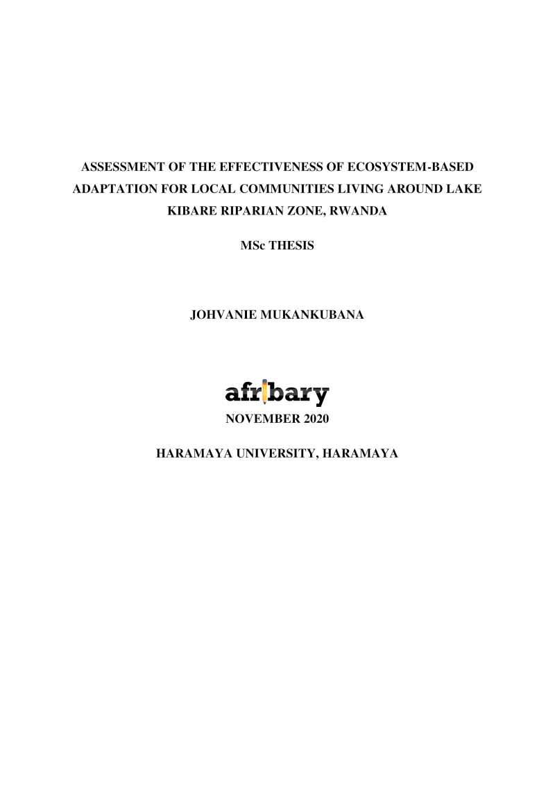 ASSESSMENT OF THE EFFECTIVENESS OF ECOSYSTEM-BASED ADAPTATION FOR LOCAL ...