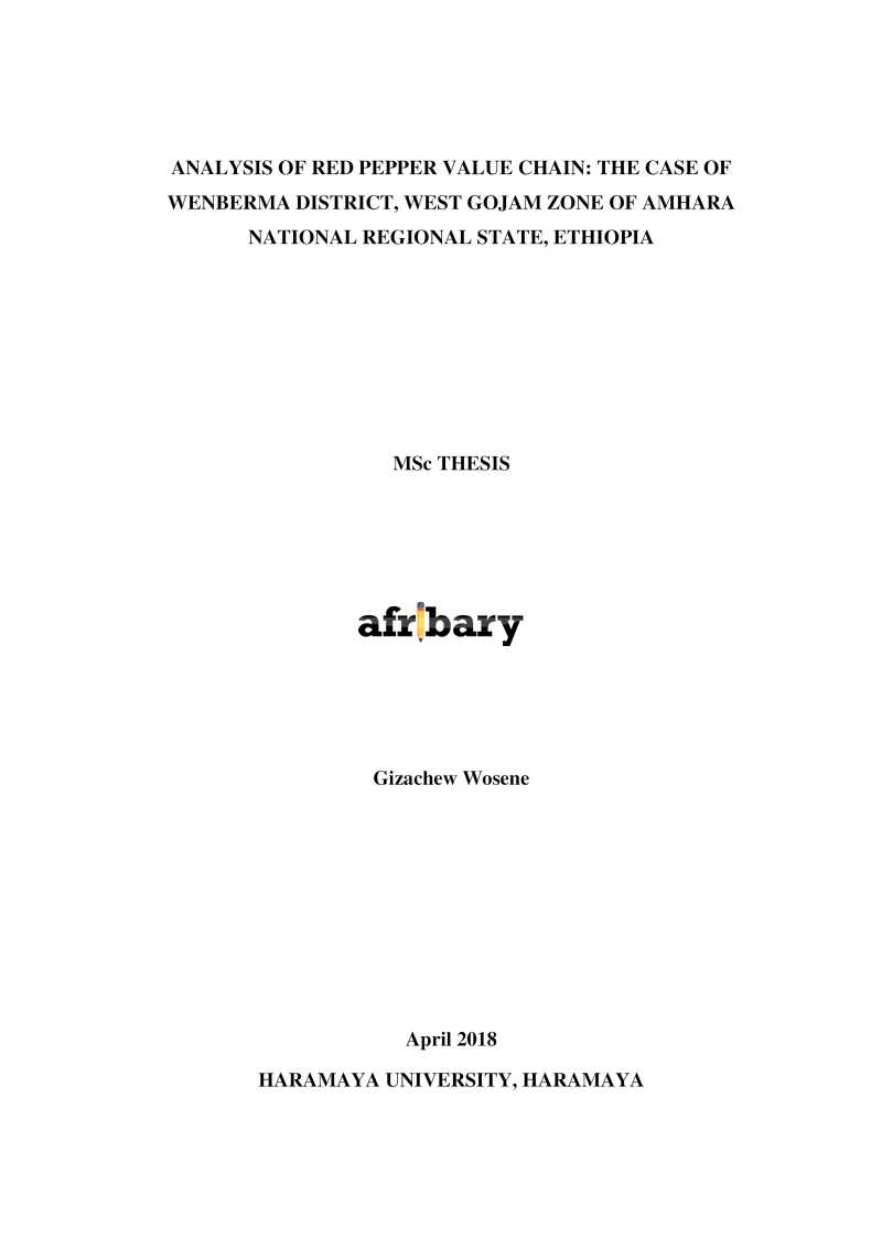 Analysis of Red Pepper Value Chain: The Case of Weberma District, West ...