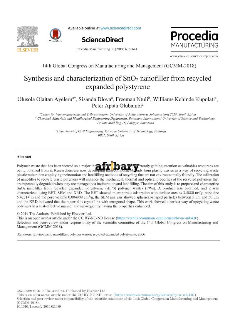 Synthesis and characterization of SnO2 nanofiller from recycled ...