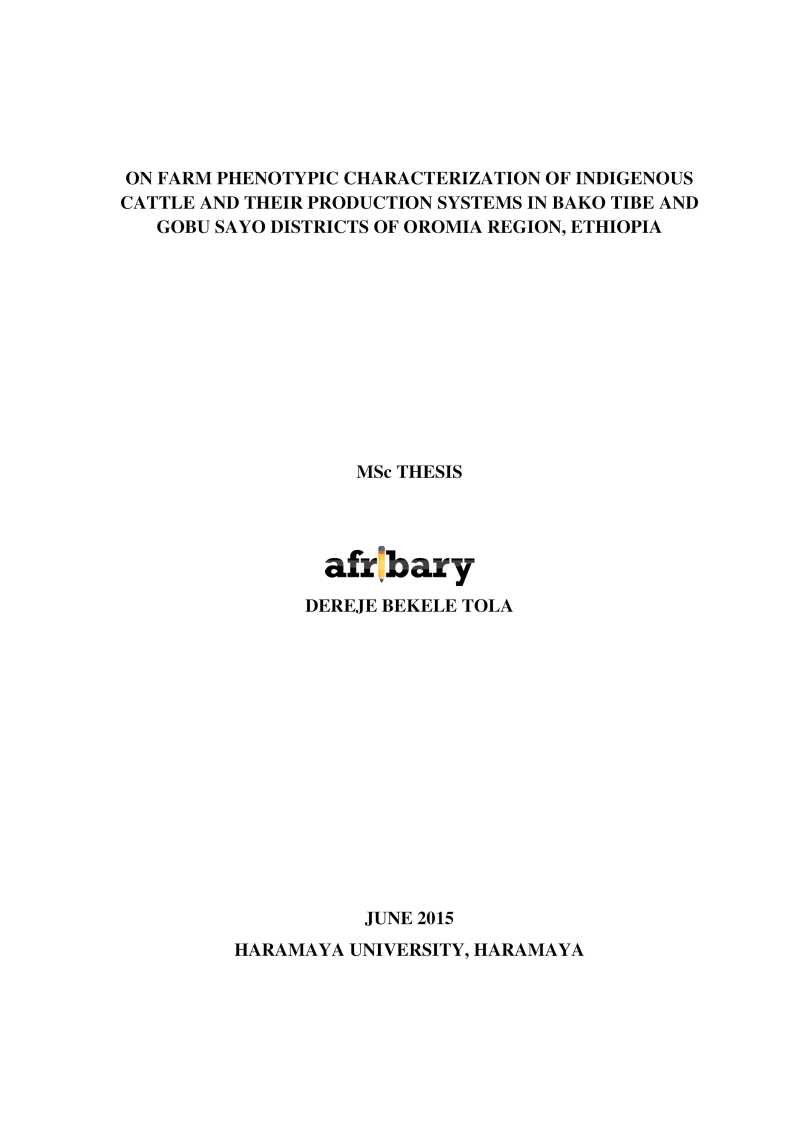 On Farm Phenotypic Characterization of Indigenous Cattle and their Production Systems in Bako ...