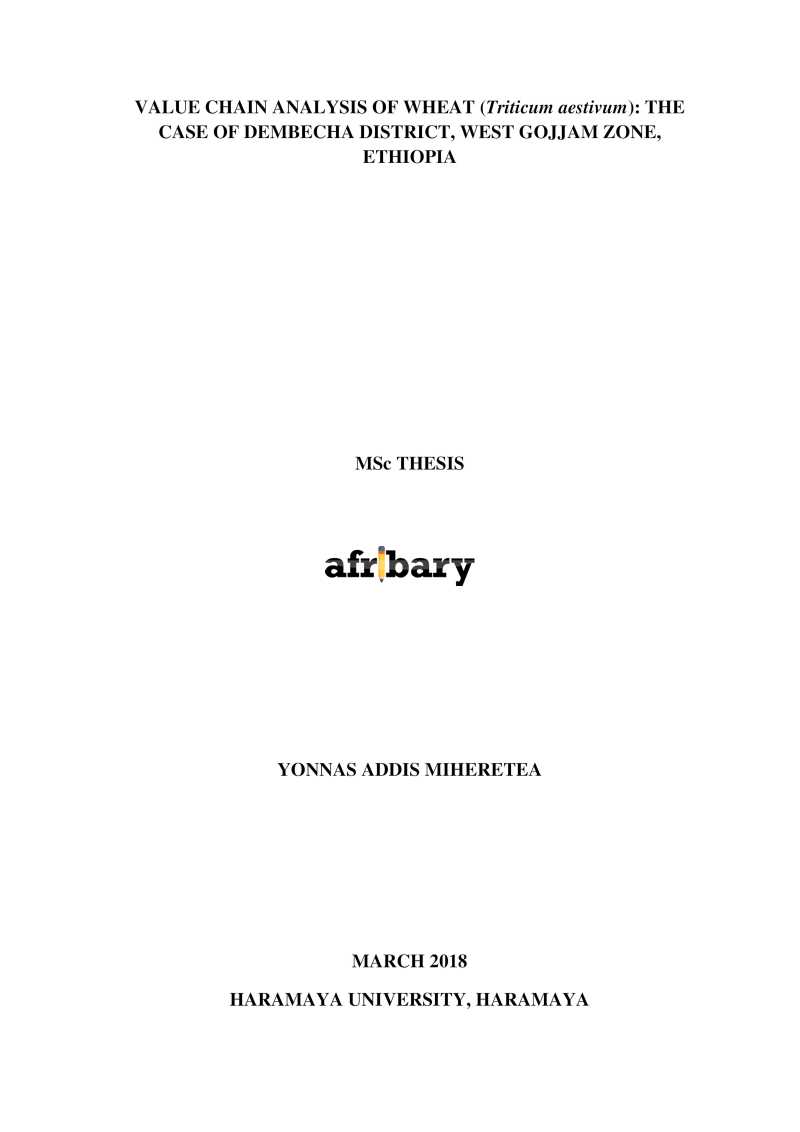 Value Chain Analysis of Wheat (Triticum aestivum): The Case of Dembecha ...