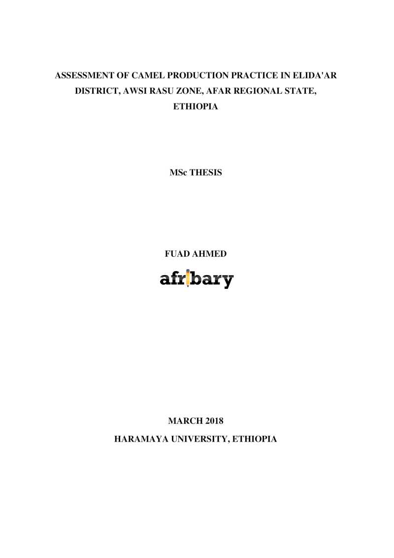 ASSESSMENT OF CAMEL PRODUCTION PRACTICE IN ELIDA'AR DISTRICT, AWSI RASU ...