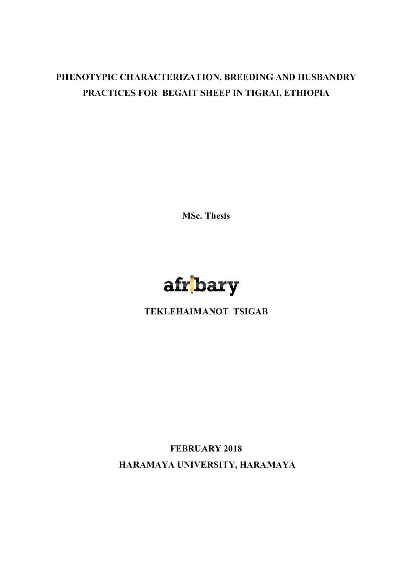 Phenotypic Characterization, Breeding and Husbandry Practices for ...