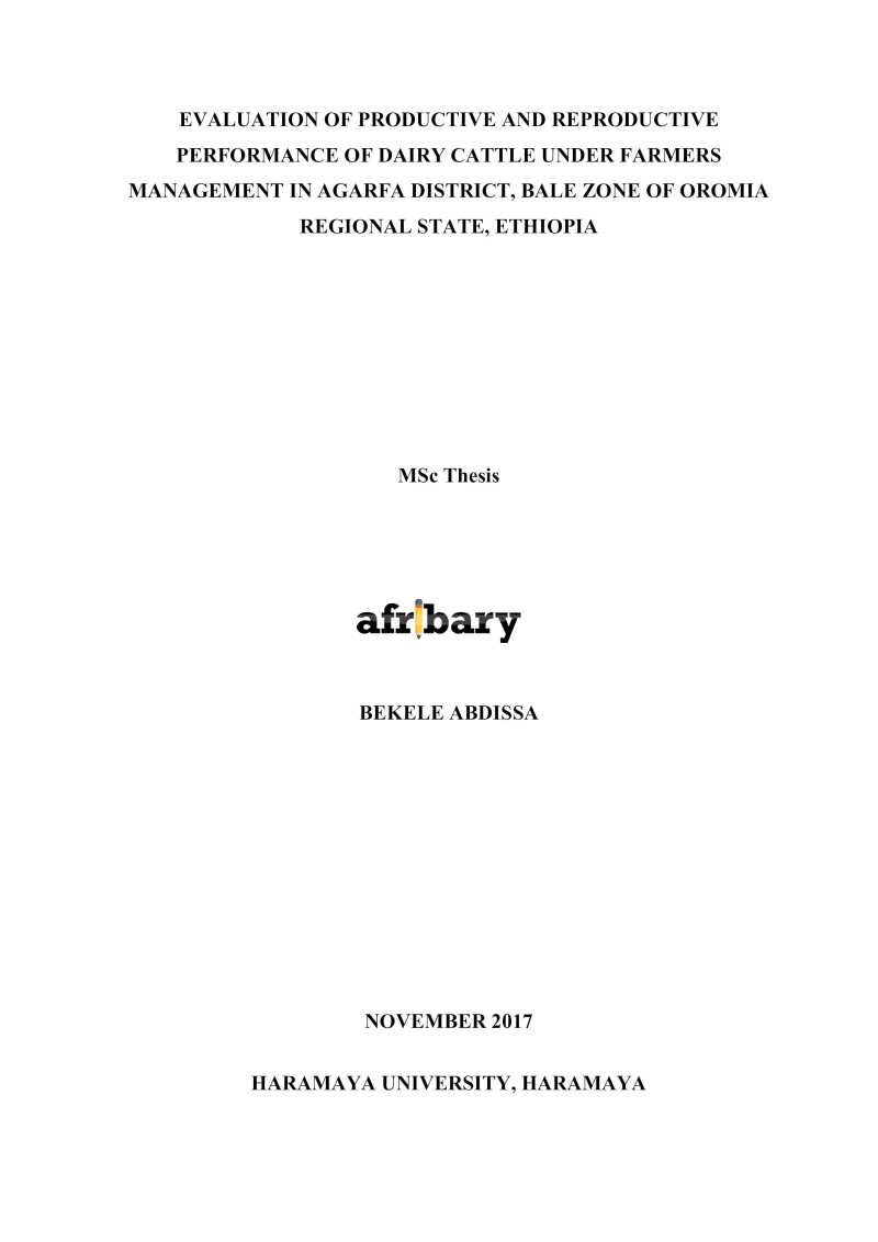 EVALUATION OF PRODUCTIVE AND REPRODUCTIVE PERFORMANCE OF DAIRY CATTLE ...