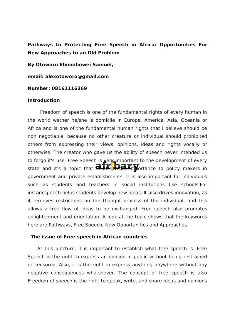 Pathways to Protecting Free Speech in Africa: Opportunities For New ...