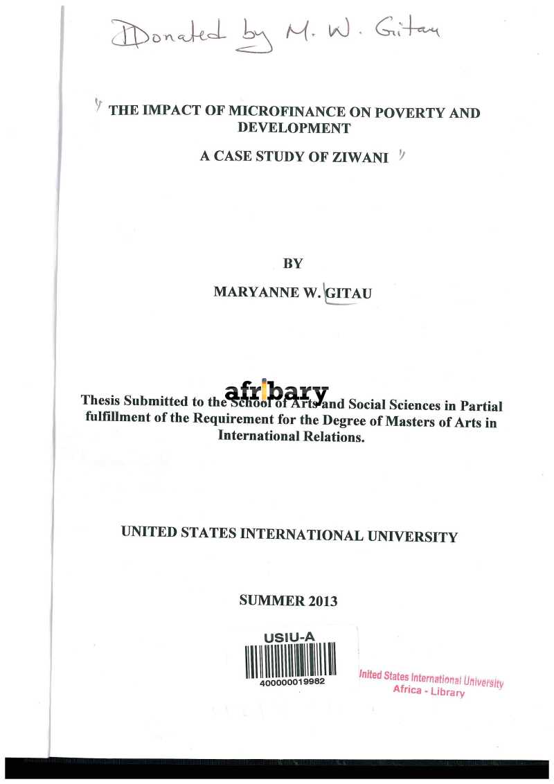 The Impact of Microfinance on Poverty and Developement: A Case Study of ...