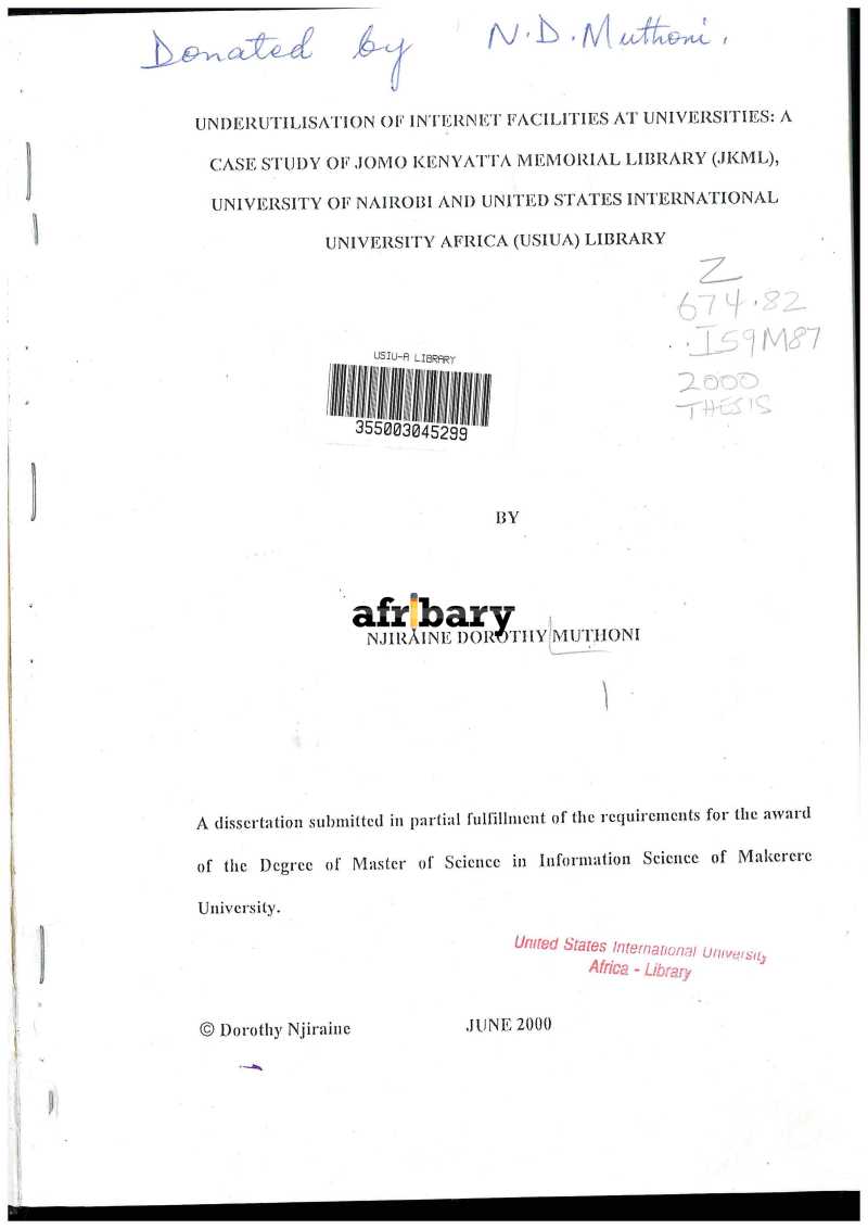 Underutilisation of Internet Facilities at Universities A Case Study of Jomo Kenyatta Memorial ...