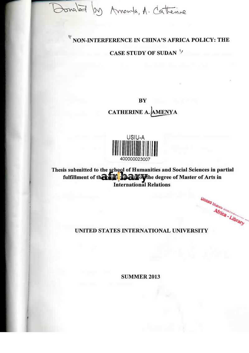 Non-Interference in China's Africa Policy: The Case Study of Sudan ...