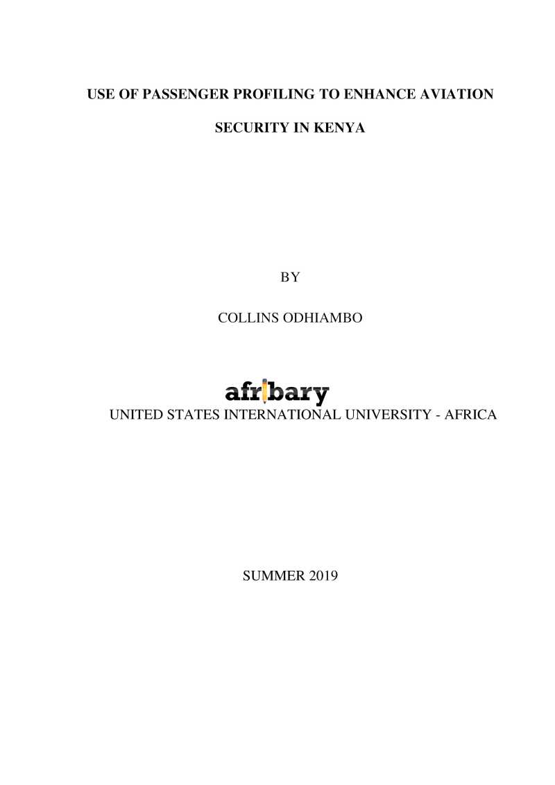 Use of Passenger Profiling To Enhance Aviation Security in Kenya | Afribary