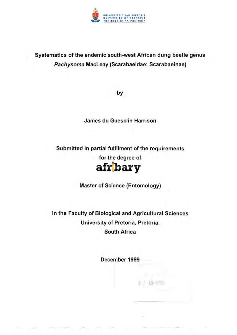 Systematics of the endemic south-west African dung beetle genus ...