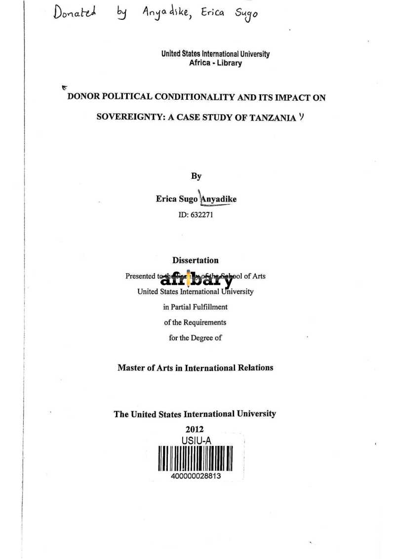 Donor Political Conditionality and Its Impact on Sovereignty: A Case ...