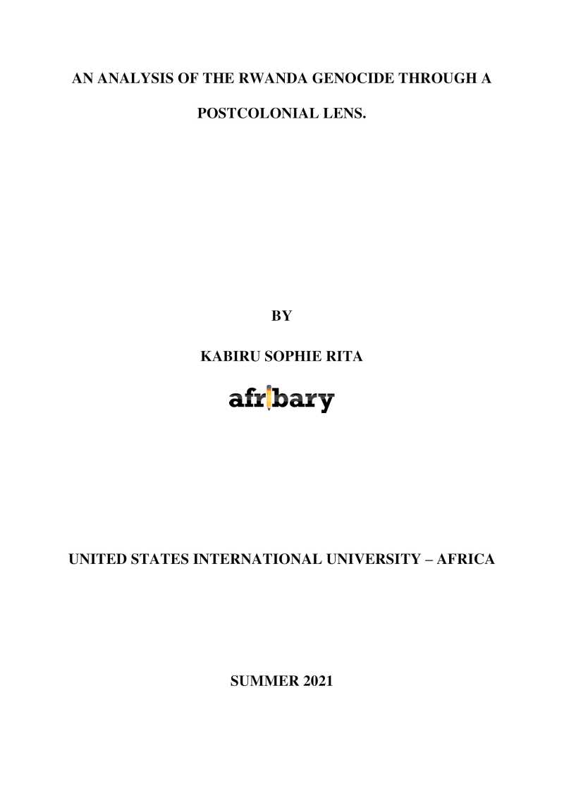 An Analysis of the Rwanda Genocide through a Postcolonial Lens | Afribary