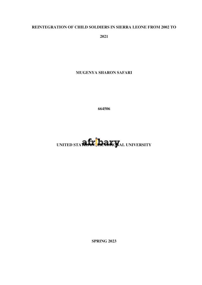 Reintegration of Child Soldiers in Sierra Leone from 2002 to 2021 ...