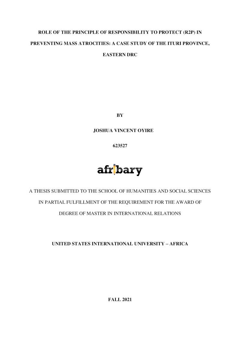 Role of the Principle of Responsibility to Protect (R2P) in Preventing ...