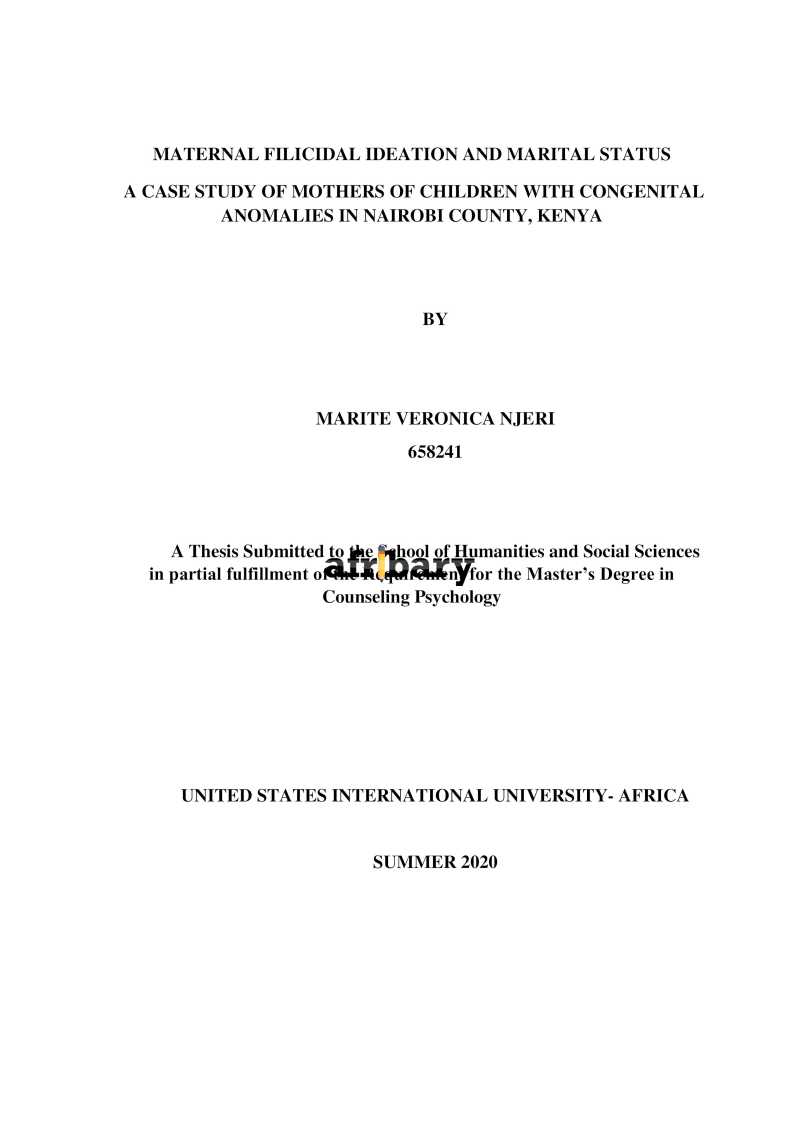 Maternal Filicidal Ideation and Marital Status A Case Study of Mothers ...