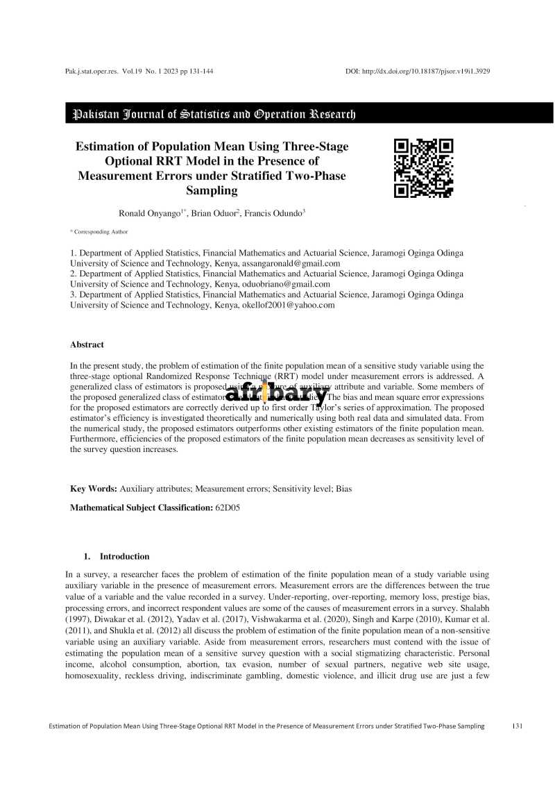 Estimation Of Population Mean Using Three Stage Optional Rrt Model In The Presence Of