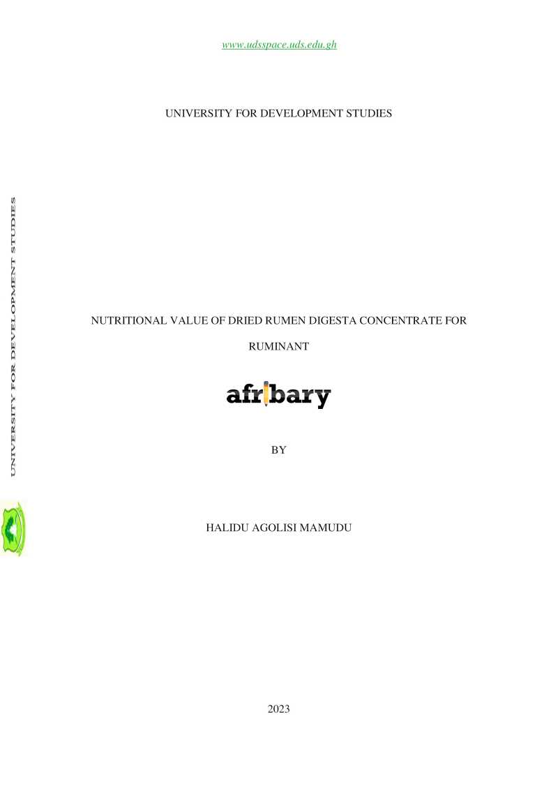 NUTRITIONAL VALUE OF DRIED RUMEN DIGESTA CONCENTRATE FOR RUMINANT ...