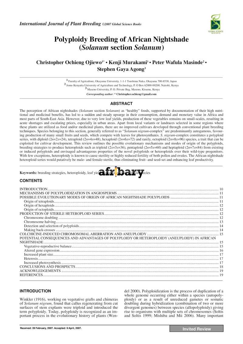 Polyploidy Breeding of African Nightshade ( Solanum section Solanum ...