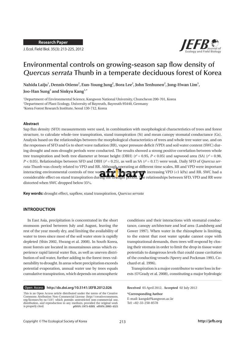 Environmental controls on growing-season sap flow density of Quercus ...