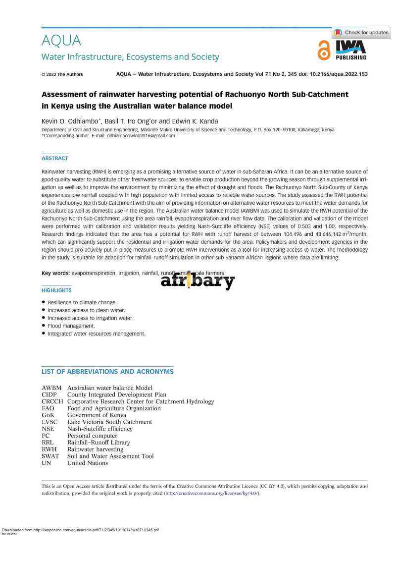Assessment of rainwater harvesting potential of Rachuonyo North Sub ...
