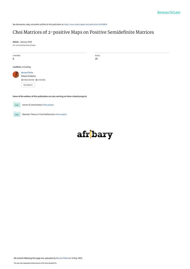 Choi Matrices of 2-positive Maps on Positive Semideﬁnite Matrices ...