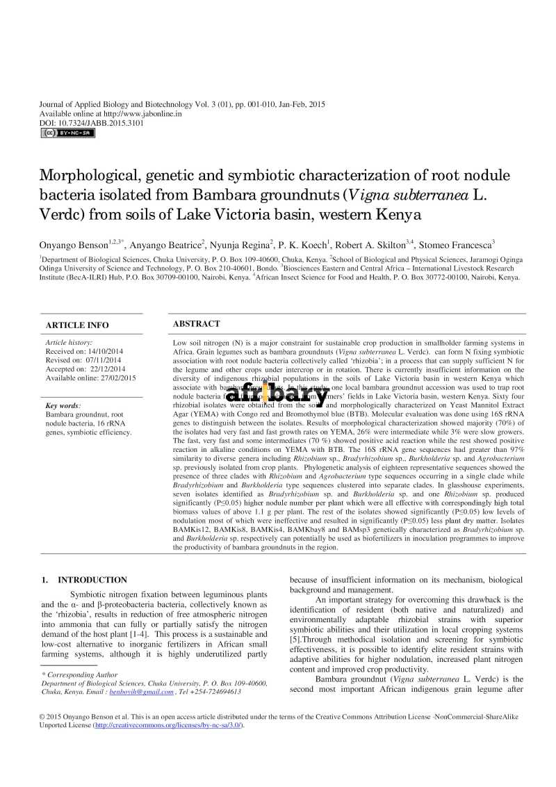 Morphological, genetic and symbiotic characterization of root nodule ...