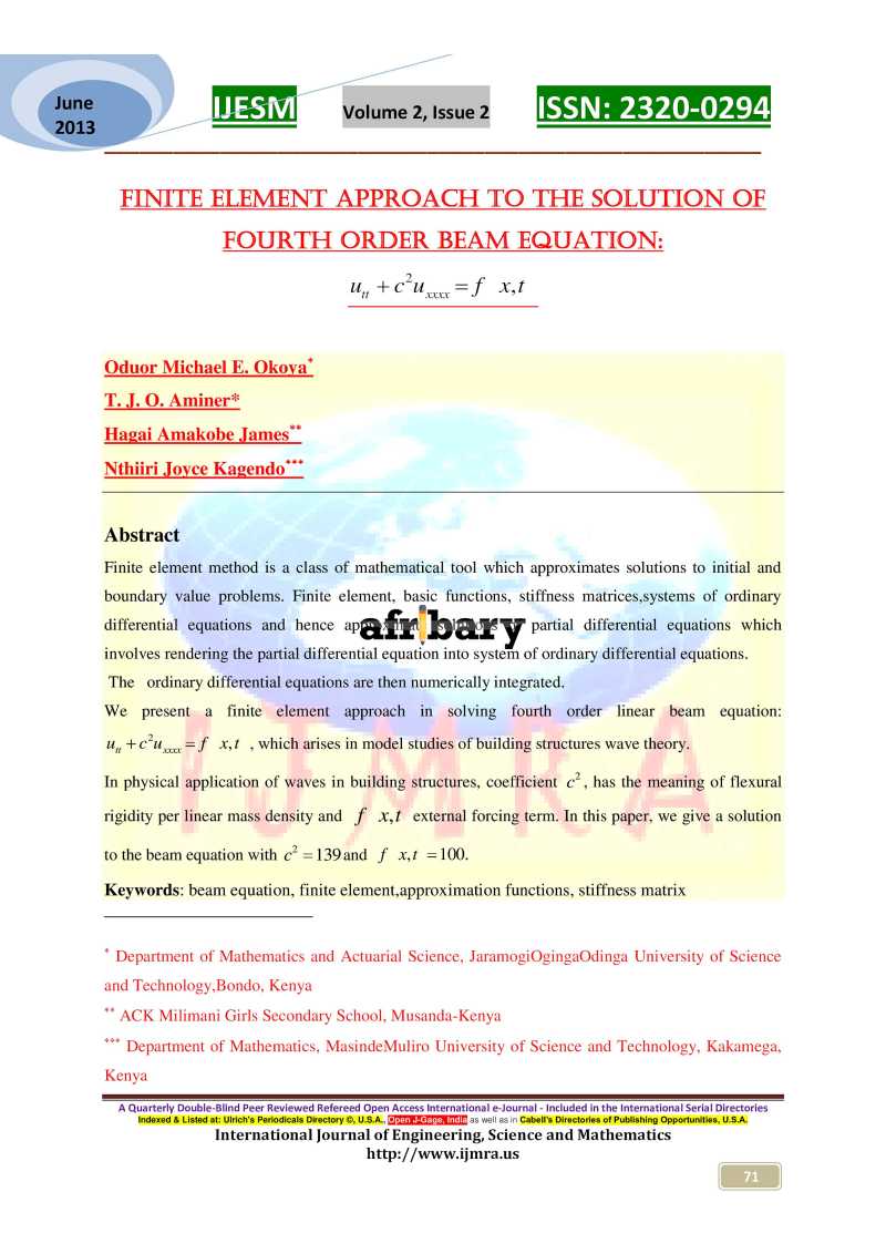 Finite element approach to the solution of fourth order beam equation ...