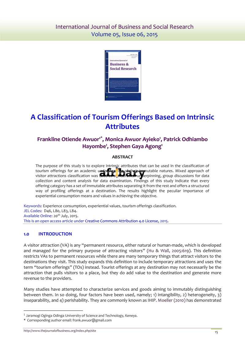 A Classification of tourism offerings based on intrinsic attributes ...