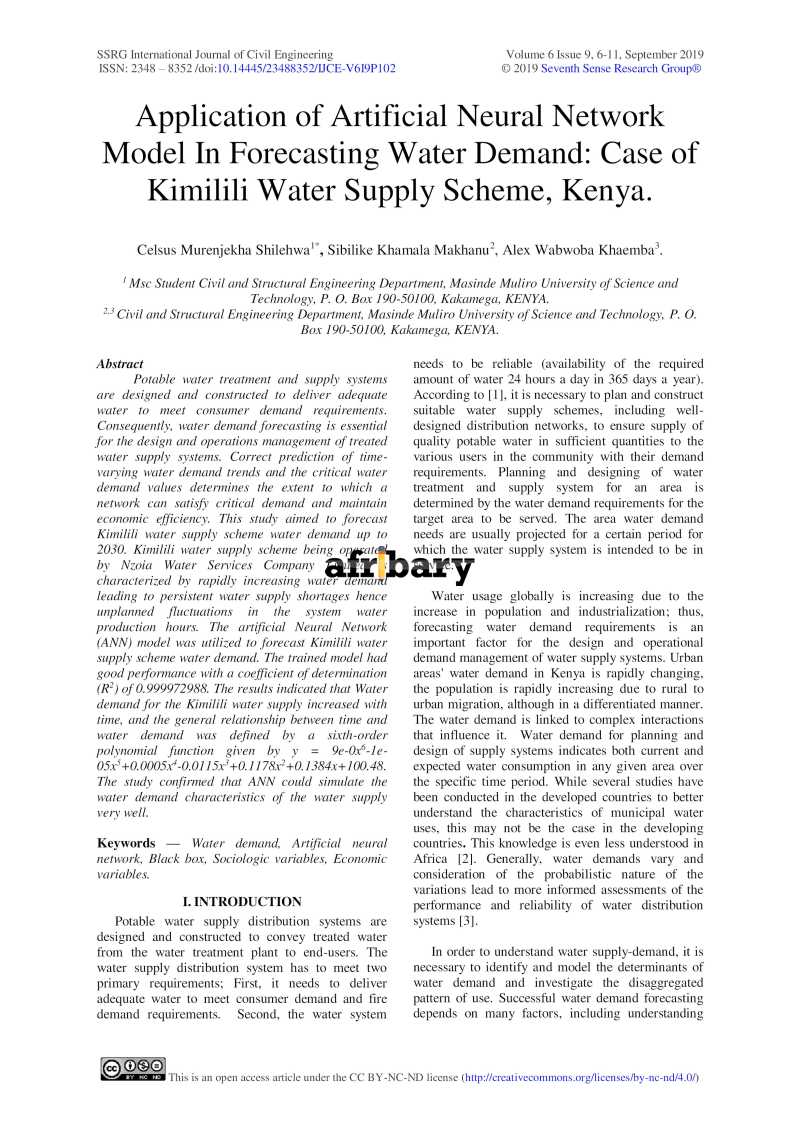 Application of Artificial Neural Network Model In Forecasting Water ...